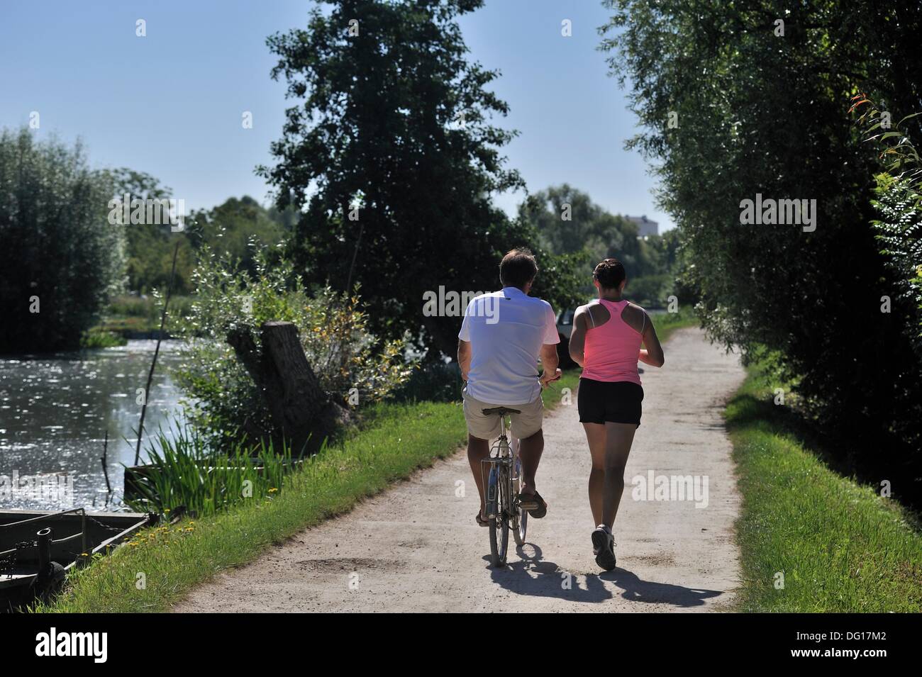 jogging in the Marshes in Bourges, Cher department, Berry province ...
