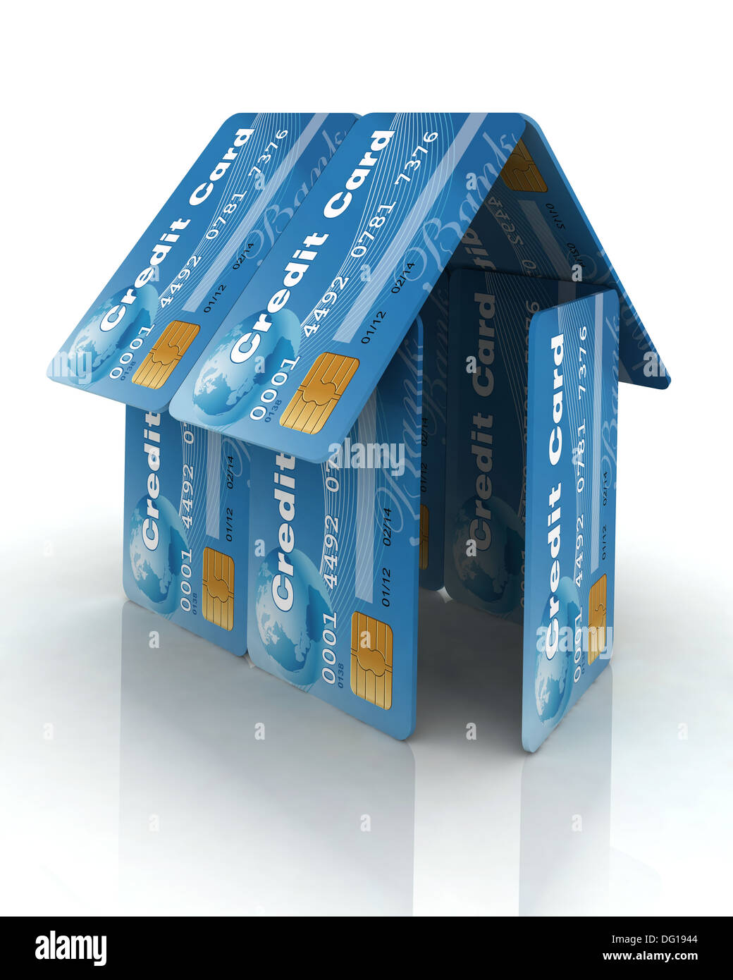 house of blue credit cards, 3d illustration Stock Photo - Alamy
