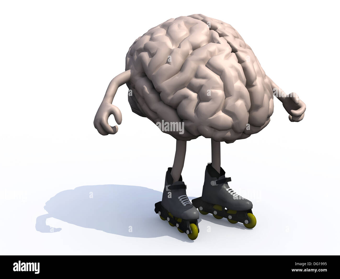 human brain with arms, legs and rollerskates, 3d illustration Stock ...