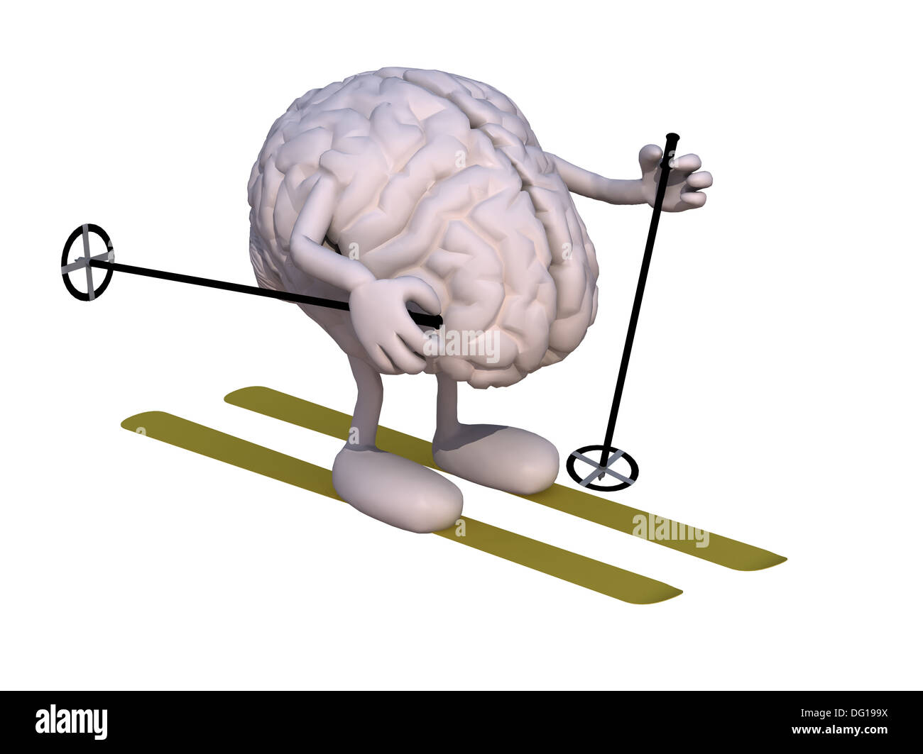 human brain with arms and legs, ski and stick, 3d illustration Stock ...