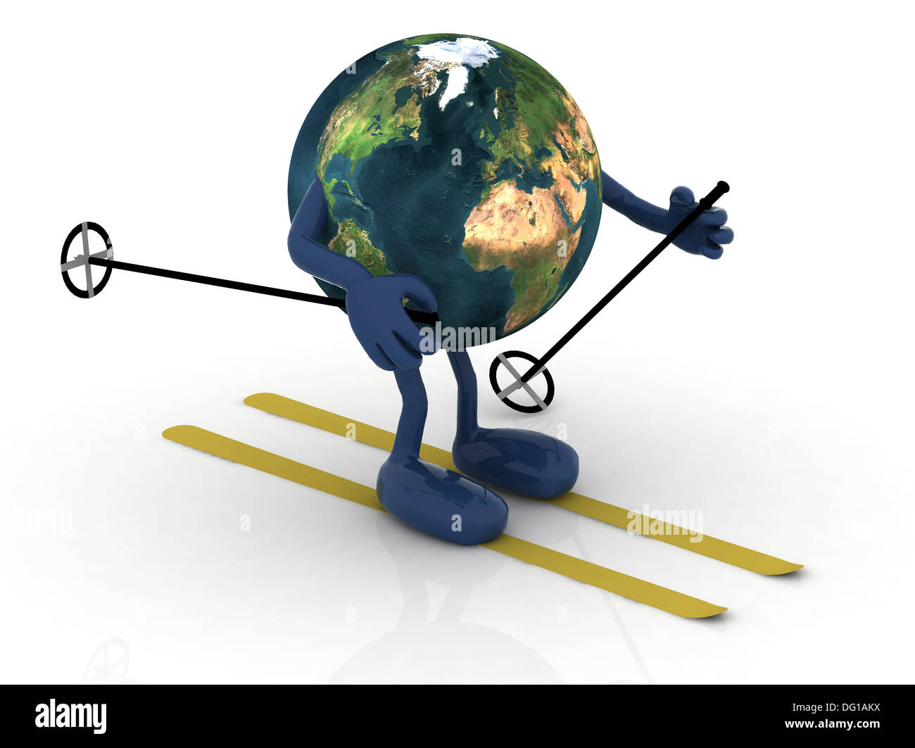planet earth with arms and legs, ski and stick, 3d illustration Stock ...