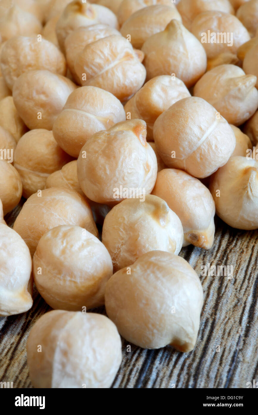 dried white chickpeas ceci on sack close up Stock Photo - Alamy