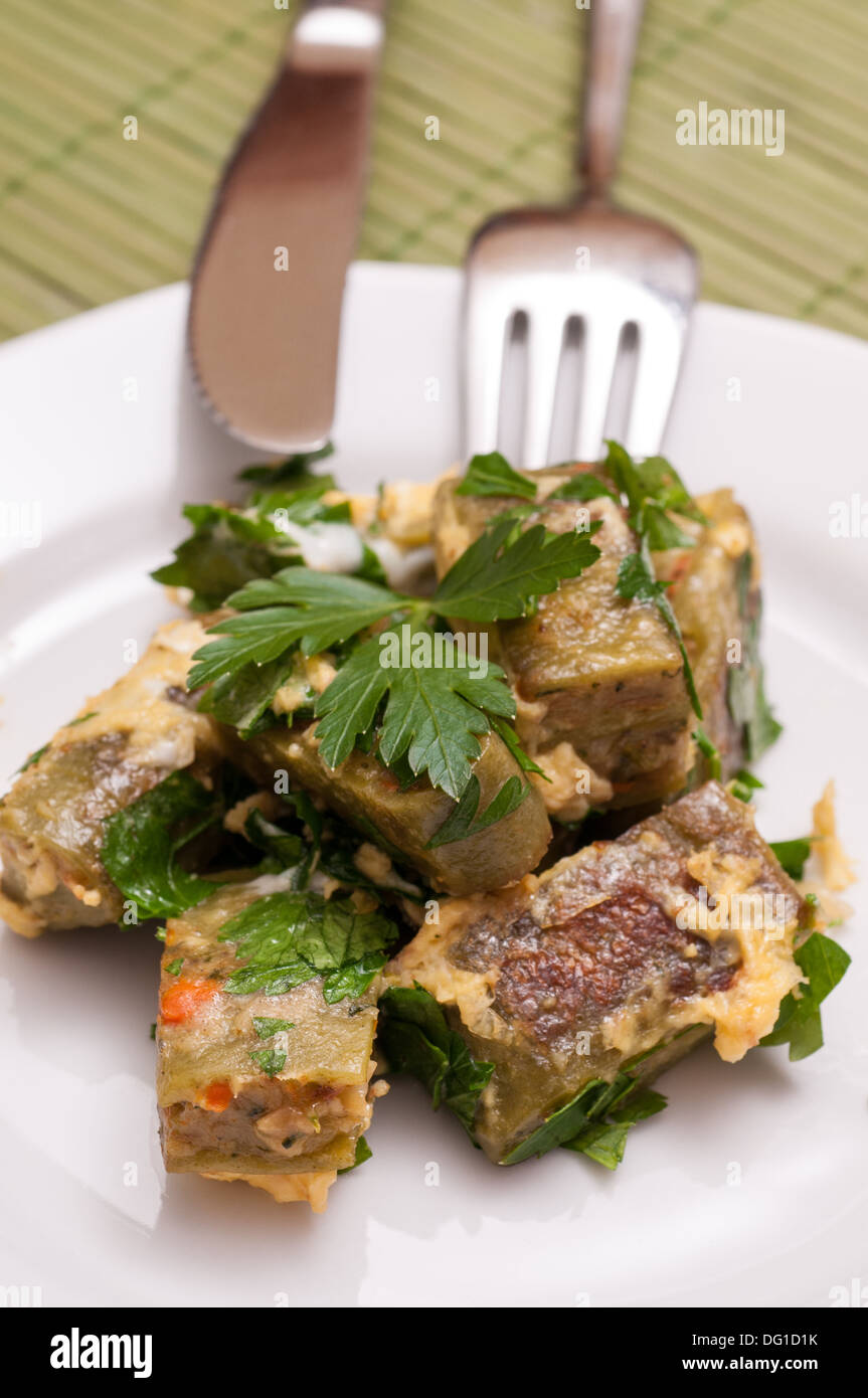 With egg fried swabian pockets with parsley Stock Photo - Alamy