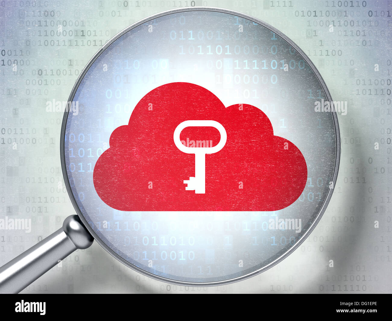 Cloud technology concept: Cloud With Key with optical glass on Stock ...