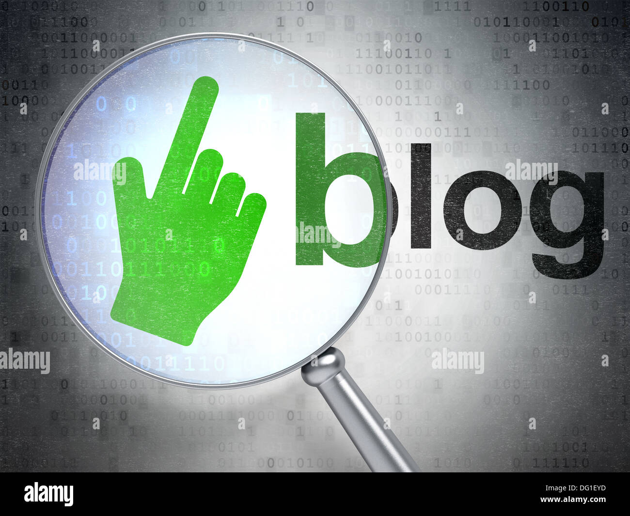 Web design concept: Mouse Cursor and Blog with optical glass Stock ...