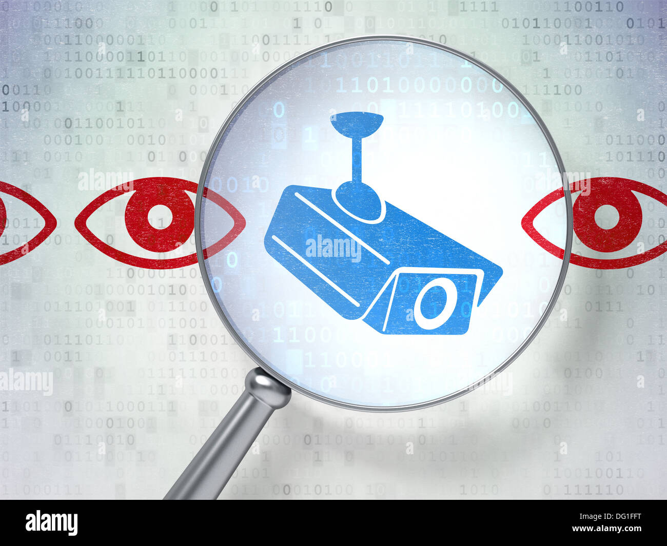 Privacy concept: Camera And Eye with optical glass on digital ba Stock ...