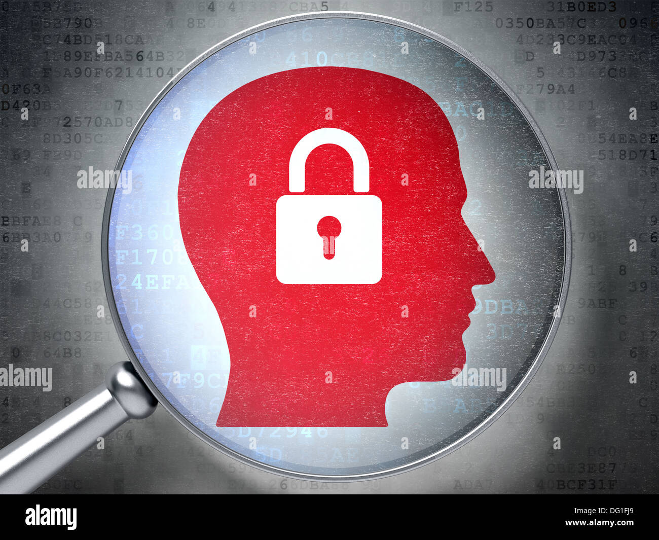 Data concept: Head With Padlock with optical glass on digital b Stock ...