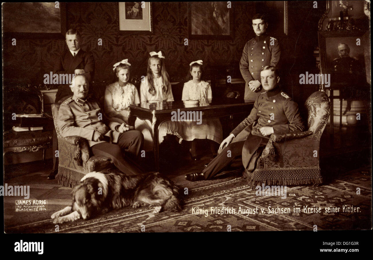 Ak König Friedrich August III von Sachsen im Kreise seiner Kinder Stock ...