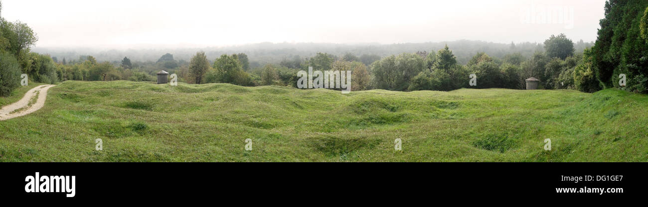 Preserved First World War One battlefield showing WW1 bomb craters near ...