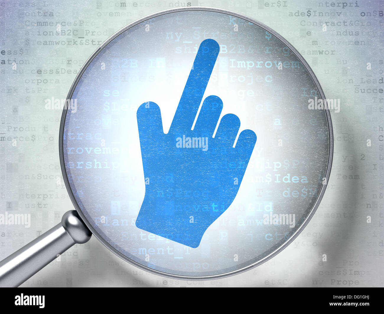 Marketing concept: Mouse Cursor with optical glass on digital b Stock ...