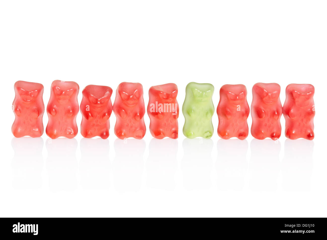 Gummy bears candies row, difference concept Stock Photo - Alamy