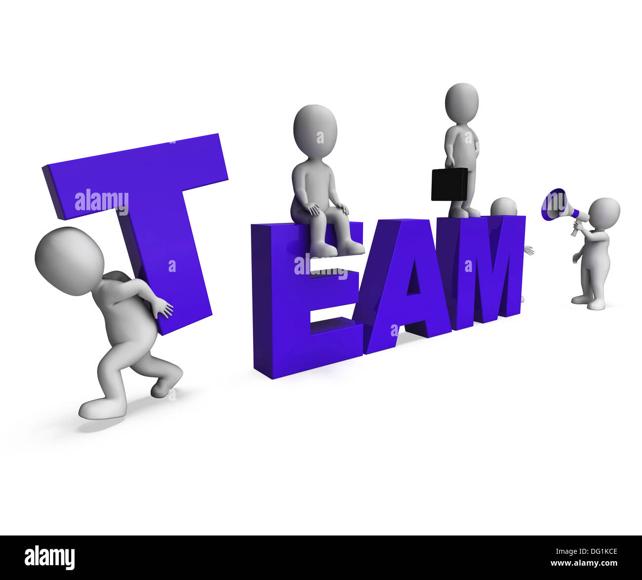 Team Shows 3d Characters Working Together With Synergy Stock Photo - Alamy