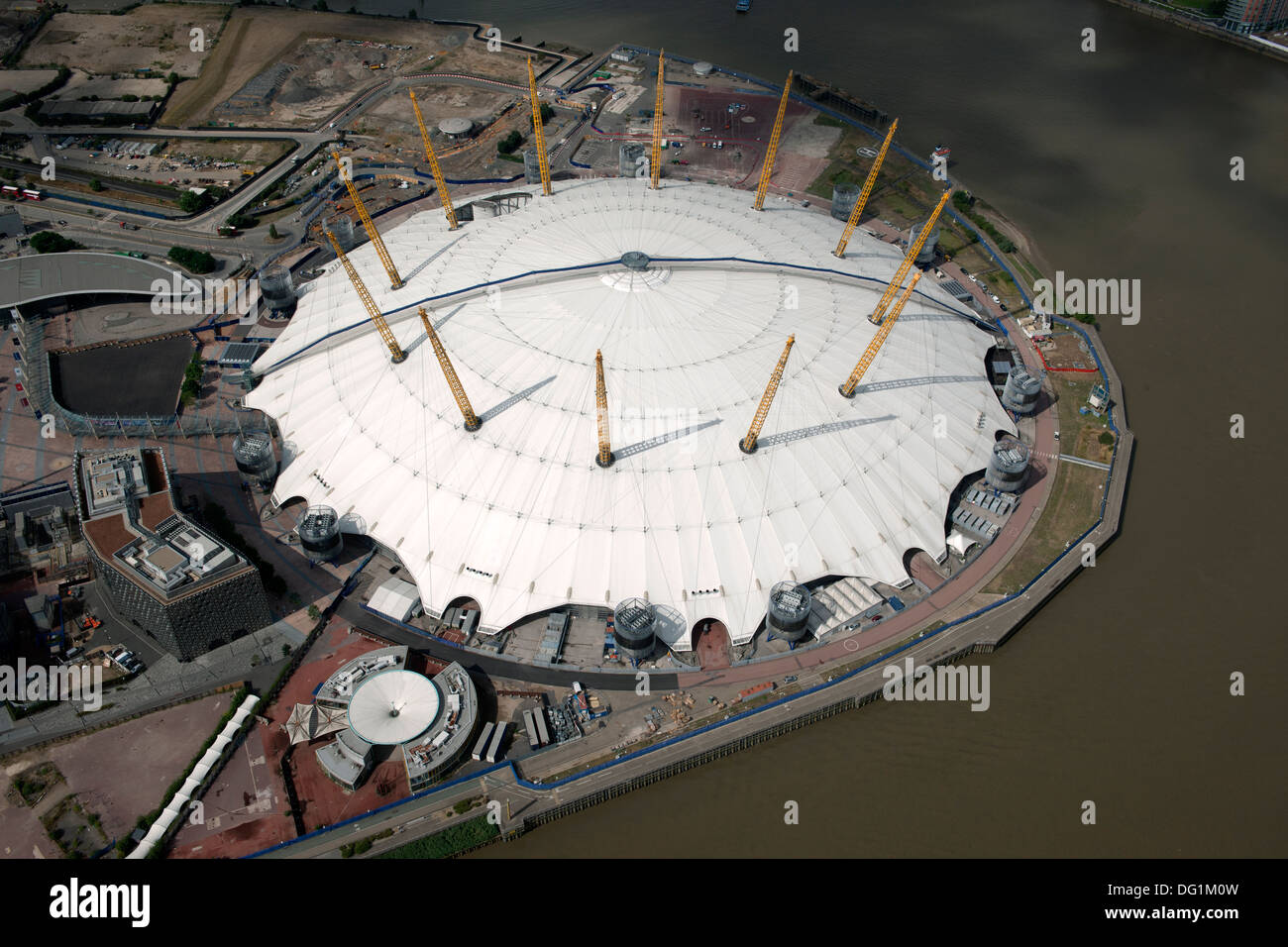 The O2 at Greenwich Point from the air showing the walkway Stock Photo ...