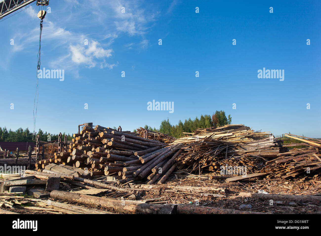 Saw mill with stack of wood Stock Photo - Alamy