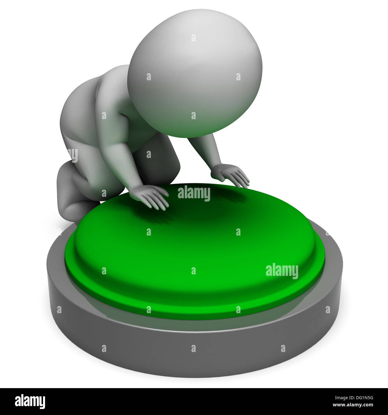 Pushing Green Button Shows Start Or Commence Stock Photo - Alamy