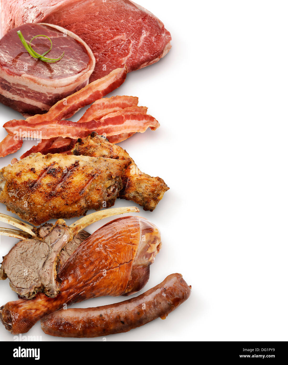 Meat Assortment On White Background Stock Photo - Alamy
