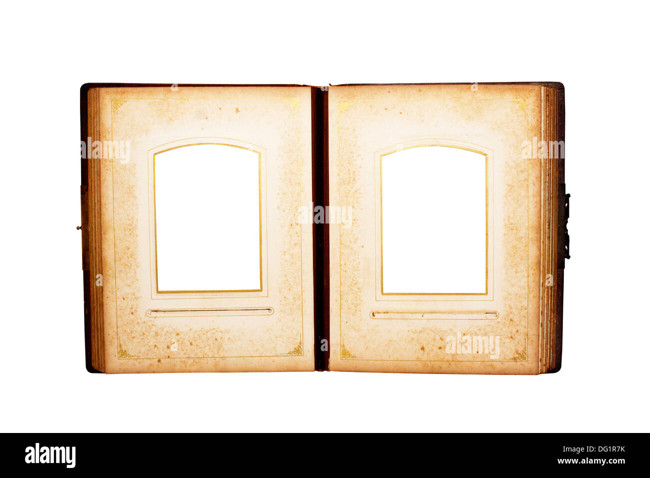 Open antique leather bound book with brass clasp Stock Photo - Alamy