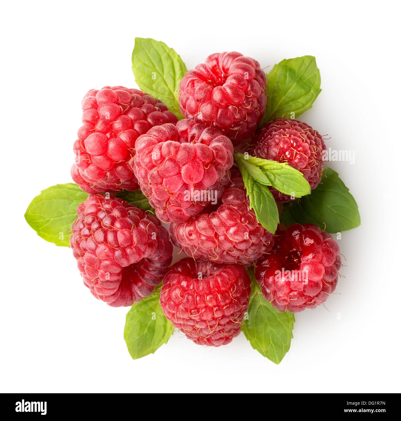 Sweet raspberry with green leaves isolated on white Stock Photo - Alamy
