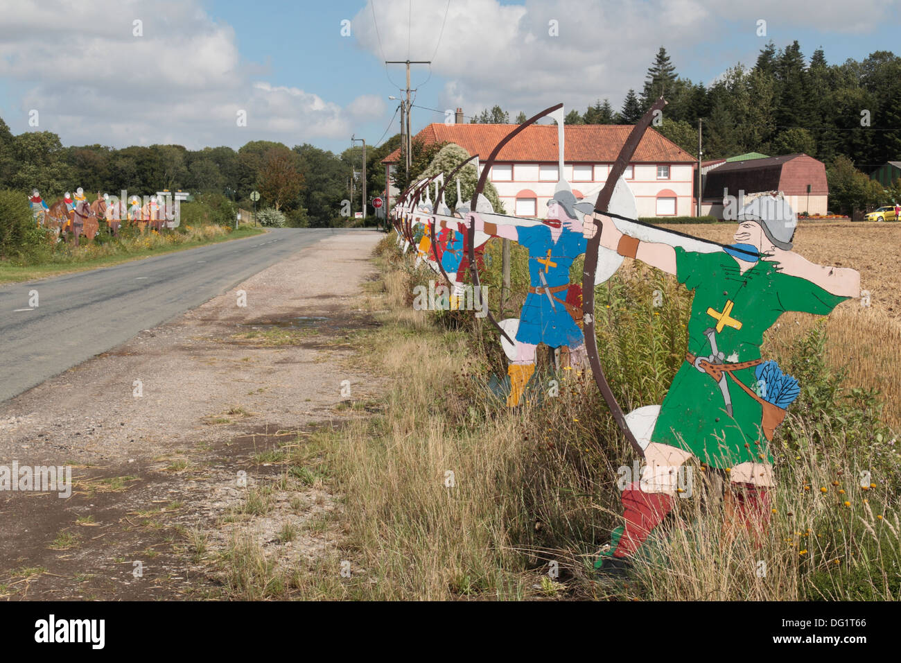 A line of English archer figures on the 1415 Battlefield at Azincourt ...