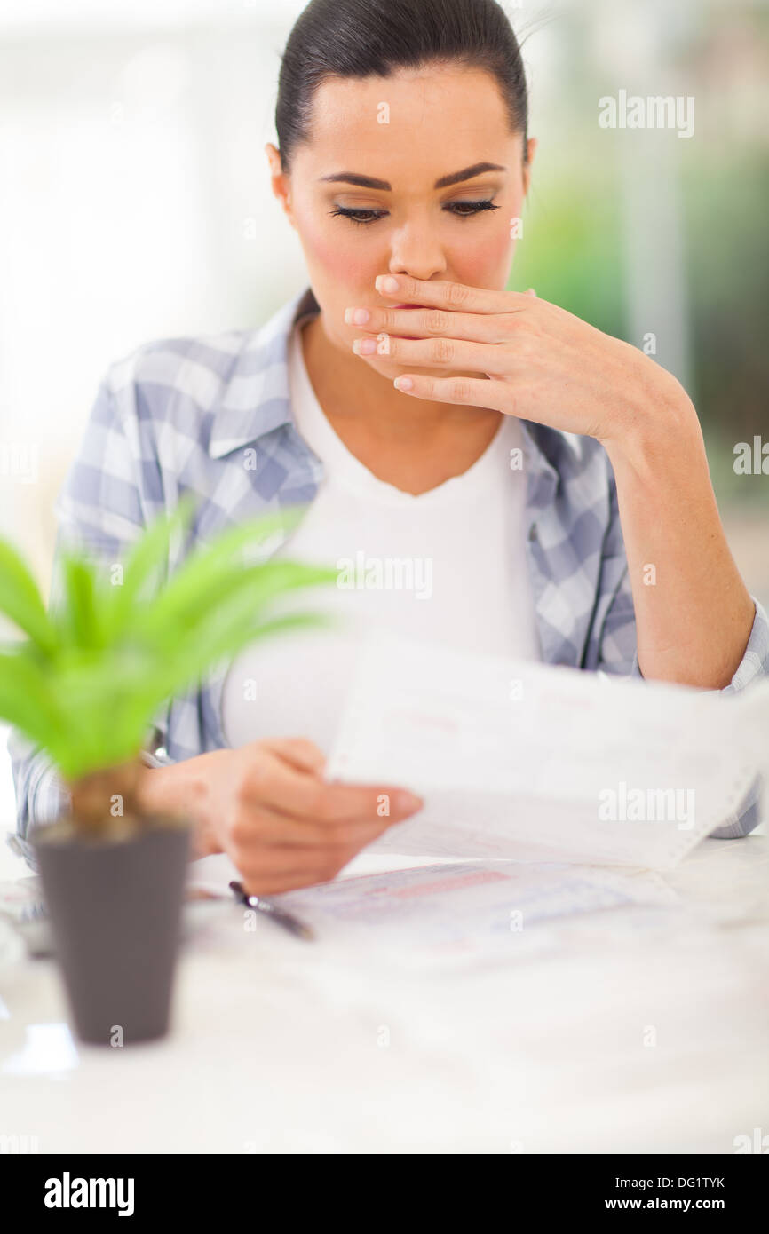 young woman got shocked when receive her monthly bank statement Stock ... young woman got shocked when receive her monthly bank statement Stock ...
