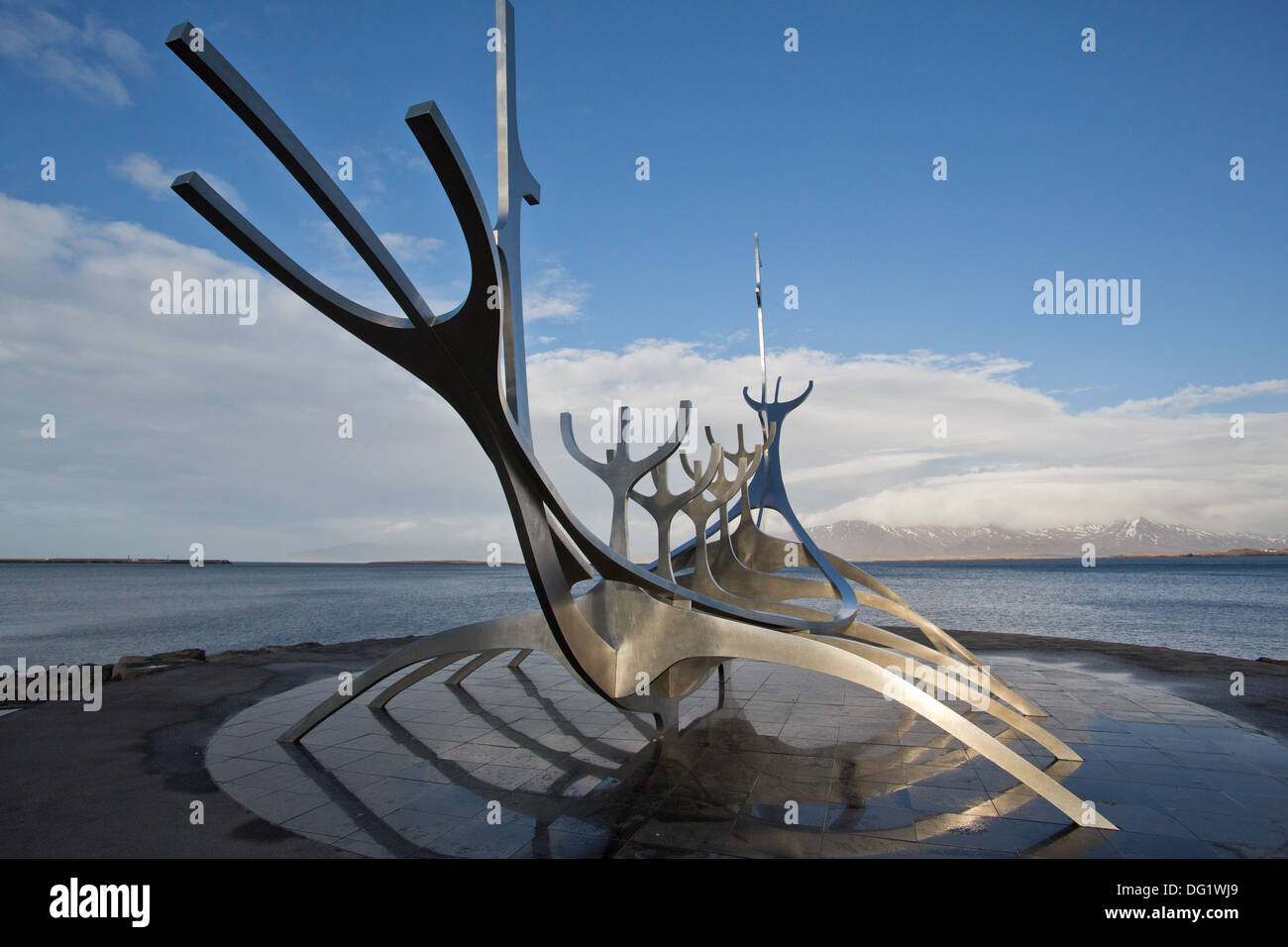 Sun Voyager sculpture at the harbor in Reykjavik, Iceland Stock Photo ...