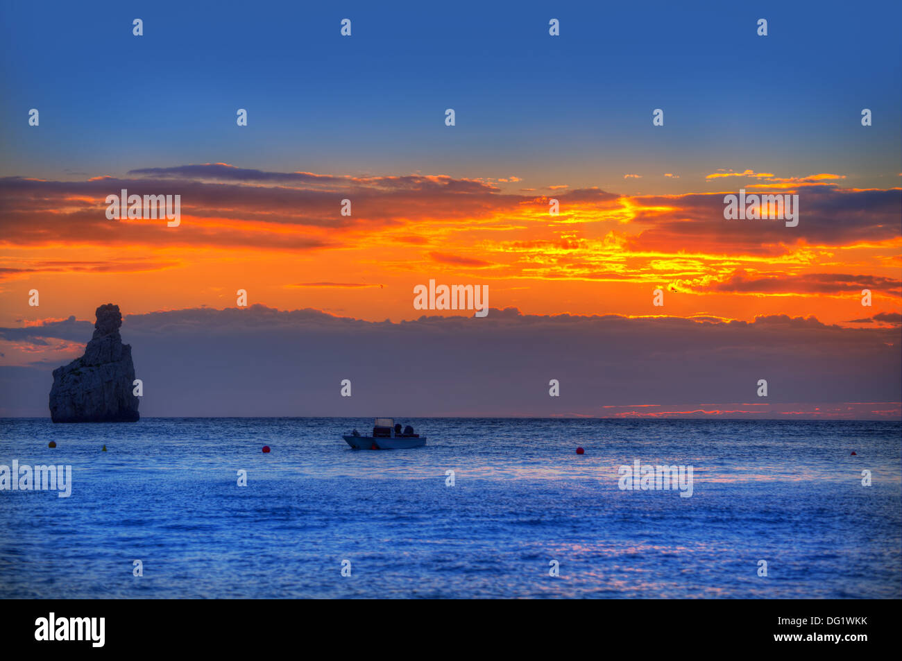 Ibiza Cala Benirras sunset beach in san Juan at Balearic Islands Spain ...