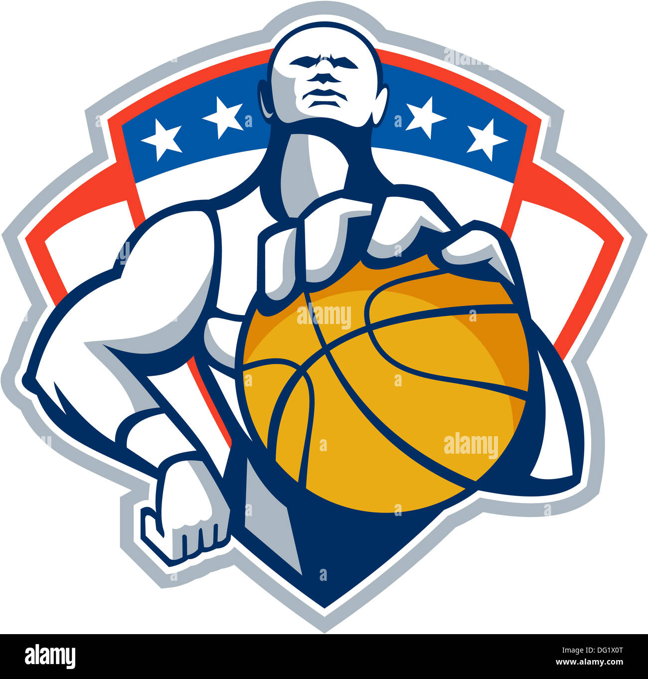 Illustration of a basketball player holding facing front set inside ...