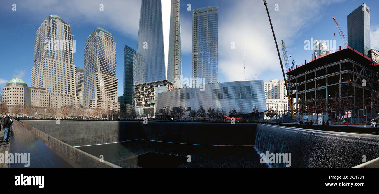 The Memorial South Pool at the 9/11 Memorial in downtown New York, New ...