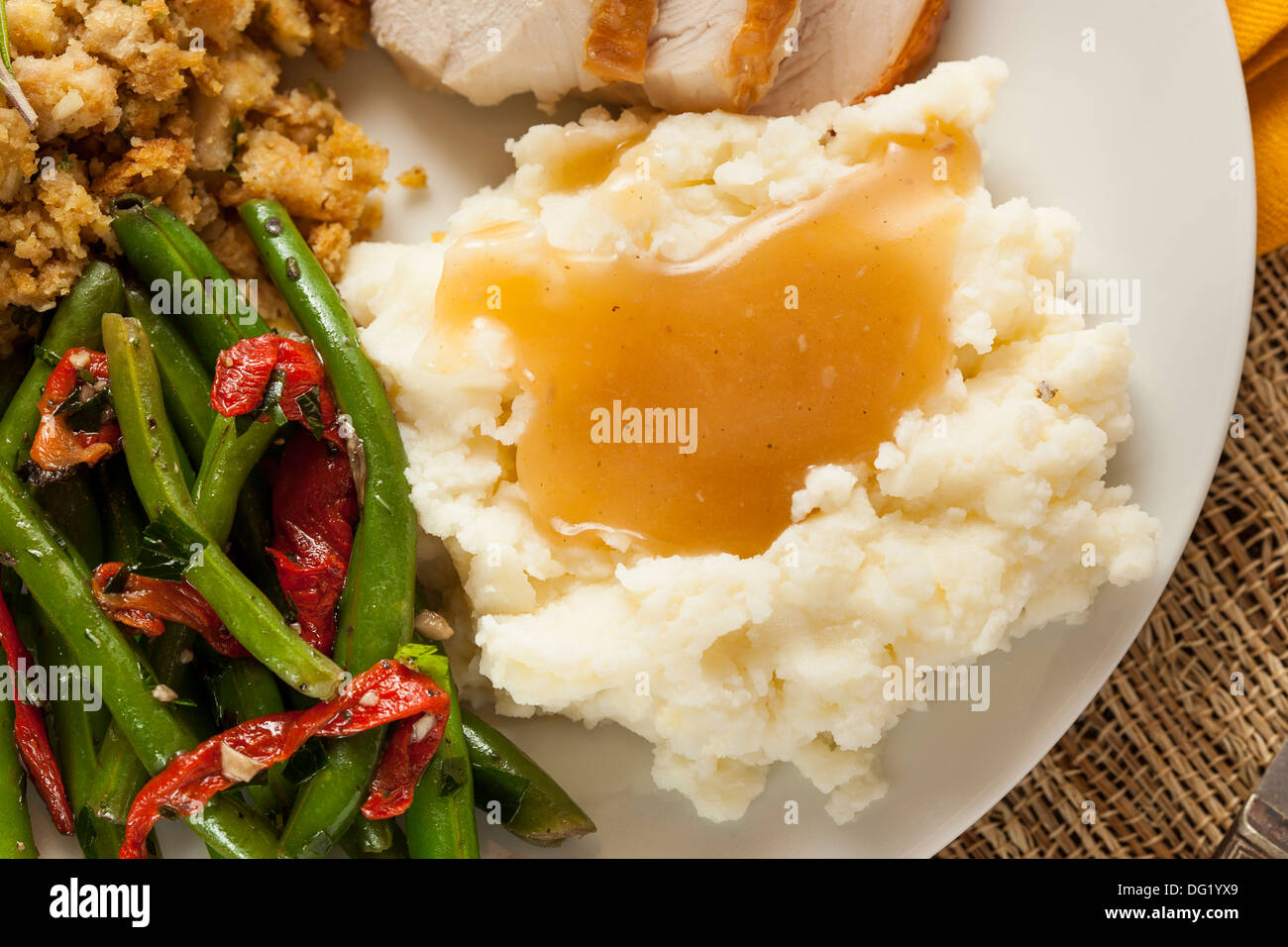 Homemade Organic Mashed Potatoes with Gravy for Thanksgiving Stock ...