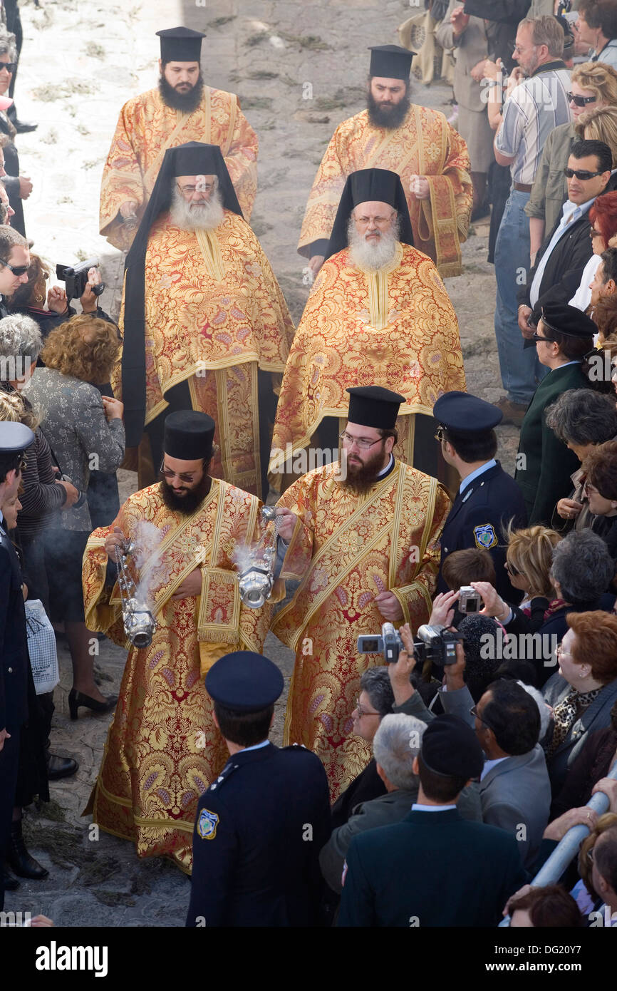 europe, greece, dodecanese, patmos island, chora, orthodox easter time ...