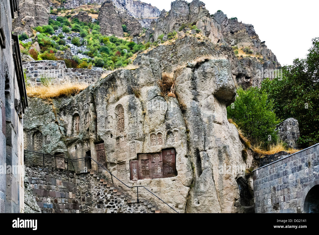 chapel and khachkar carved cross-stones in medieval geghard monastery ...