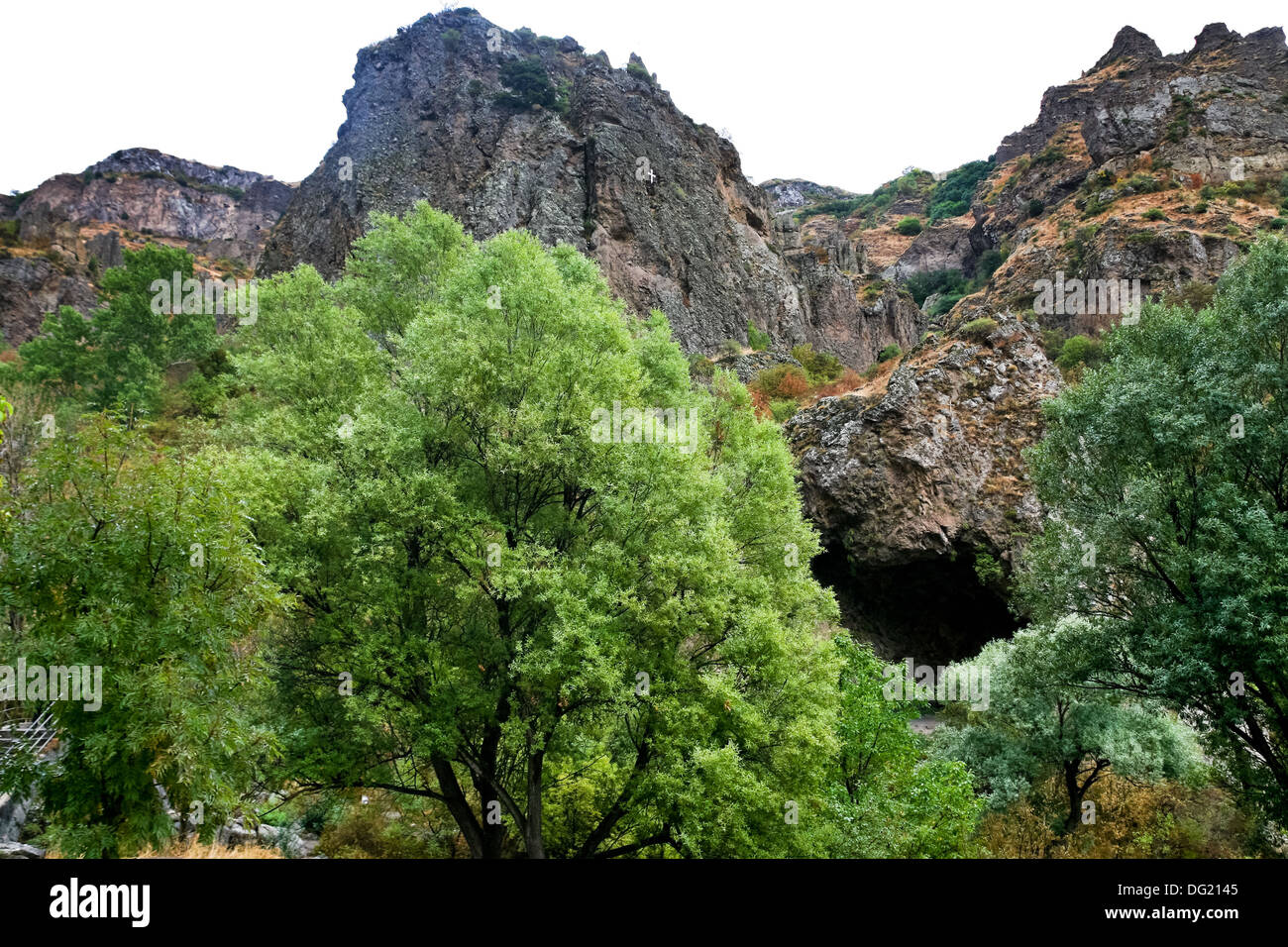 mountain cave of ancient Geghard monastery in Armenia in rain Stock ...