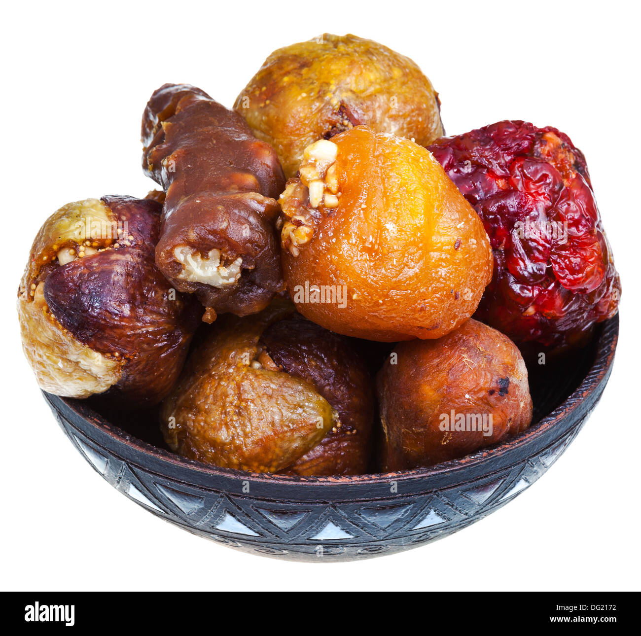 armenian candied stuffed fruits in ceramic bowl isolated on white ...