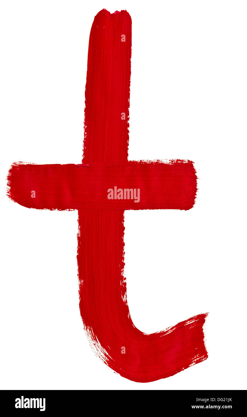 letter t hand painted by red brush on white background Stock Photo - Alamy