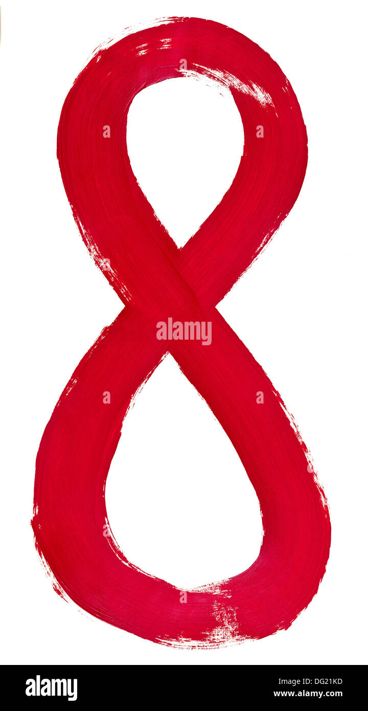 Arabic numeral 8 hand written by red brush on white background Stock ...