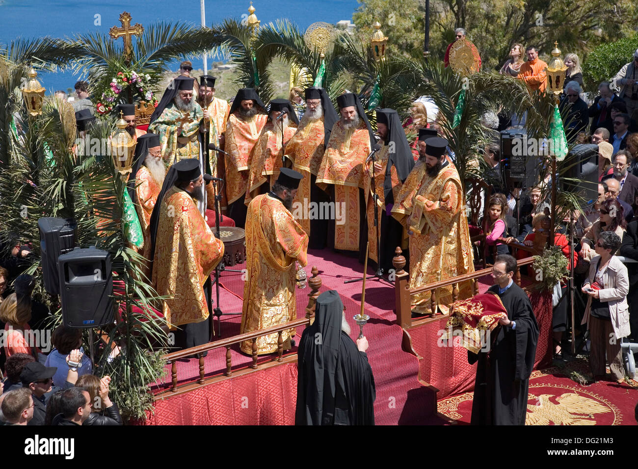 europe, greece, dodecanese, patmos island, chora, orthodox easter time ...