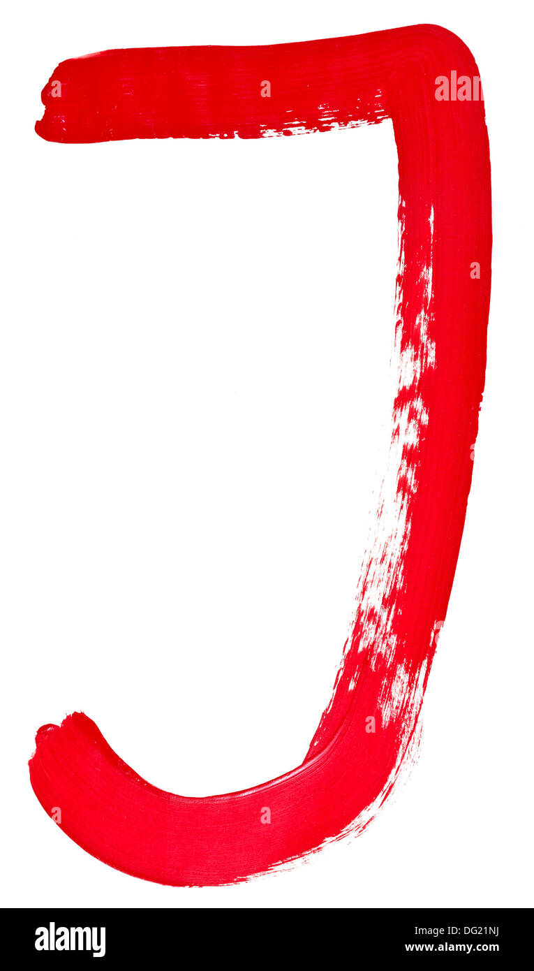 capital letter j hand painted by red brush on white background Stock ...
