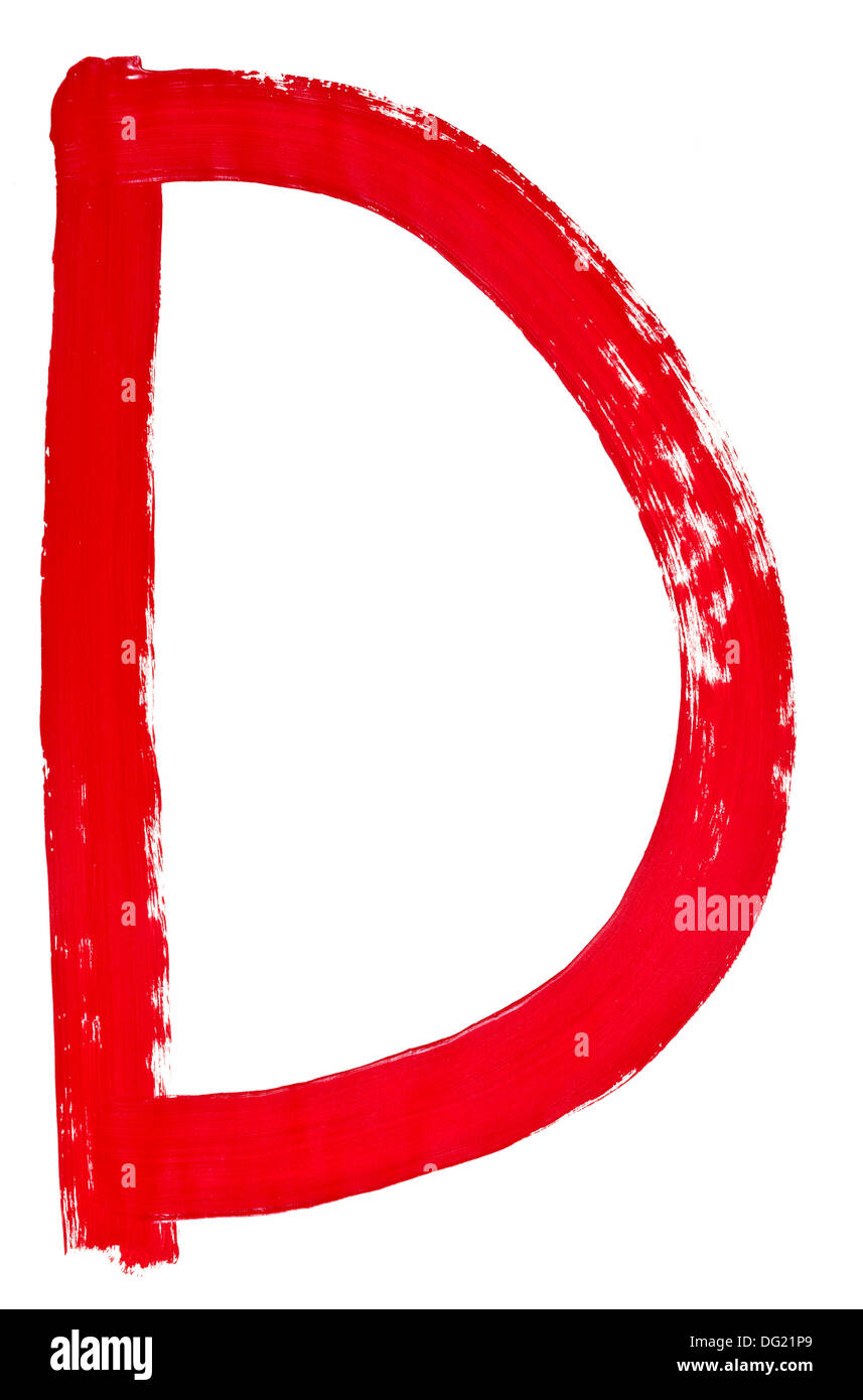 capital letter d hand painted by red brush on white background Stock ...