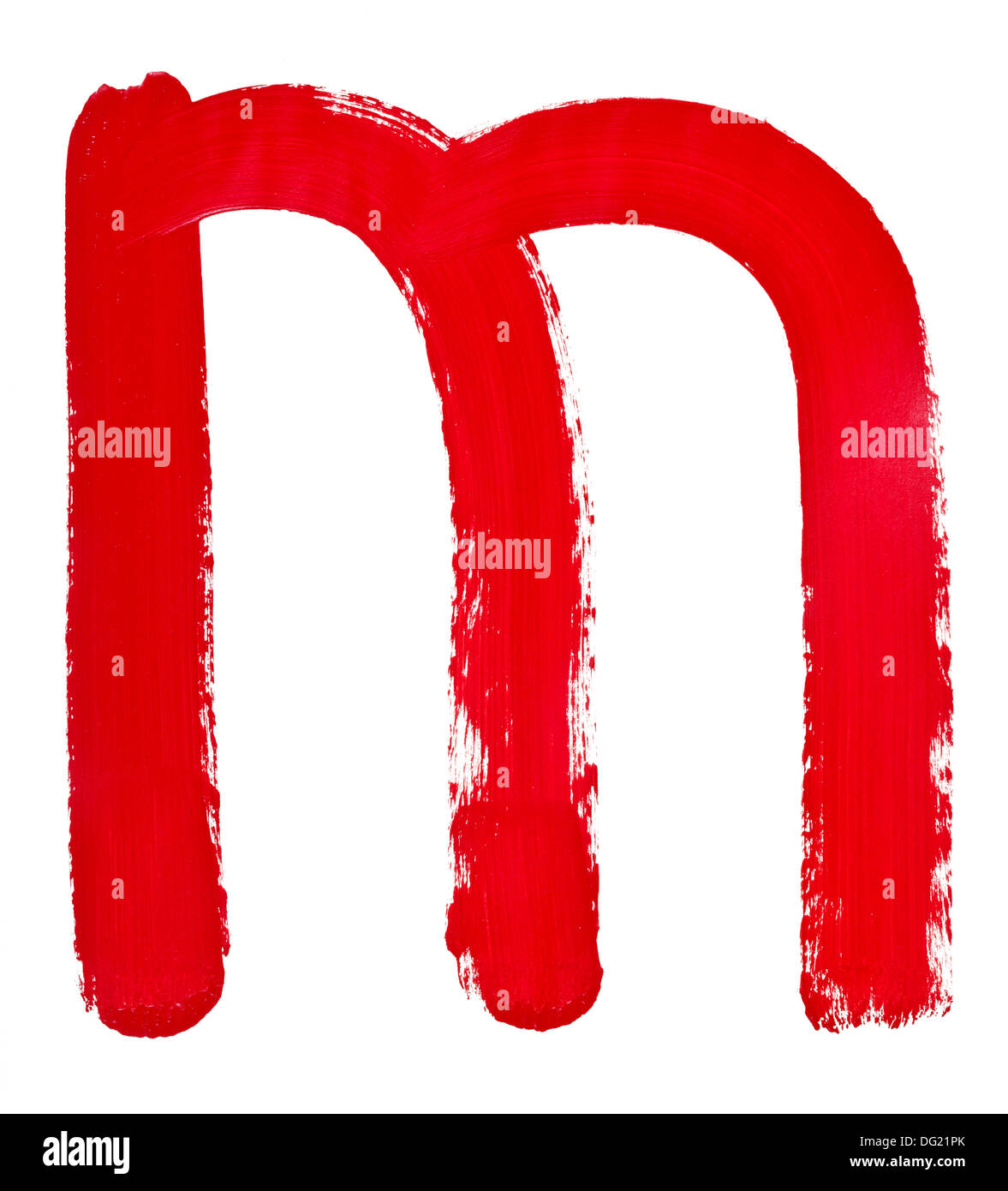 letter m hand painted by red brush on white background Stock Photo - Alamy