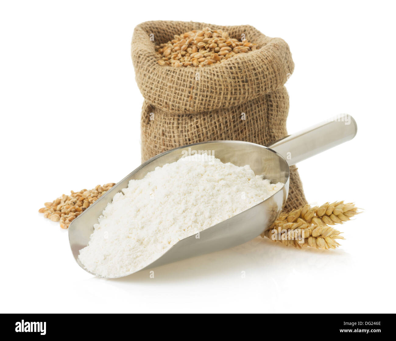 wheat flour and bread isolated on white background Stock Photo - Alamy
