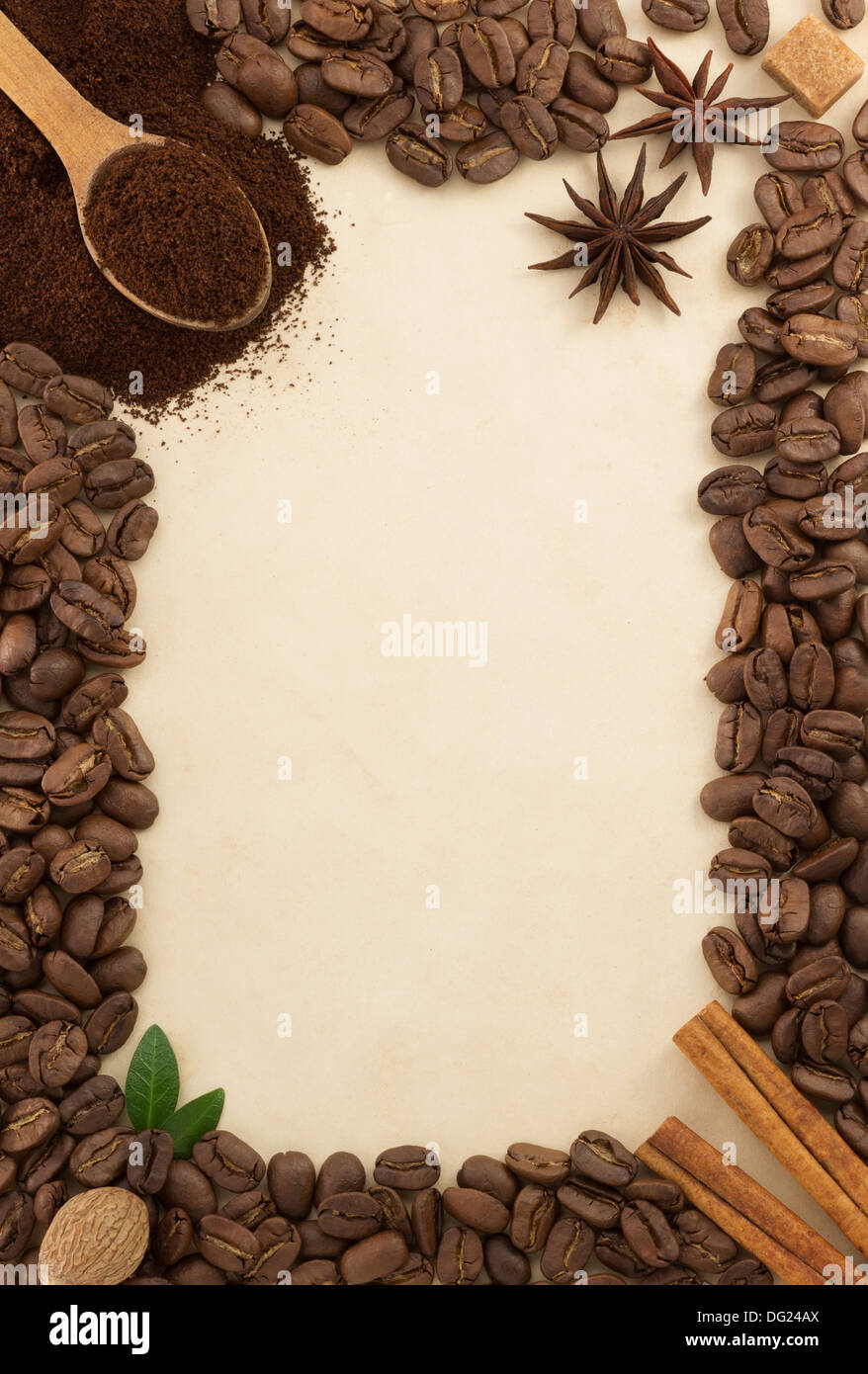 coffee beans and parchment as background Stock Photo - Alamy