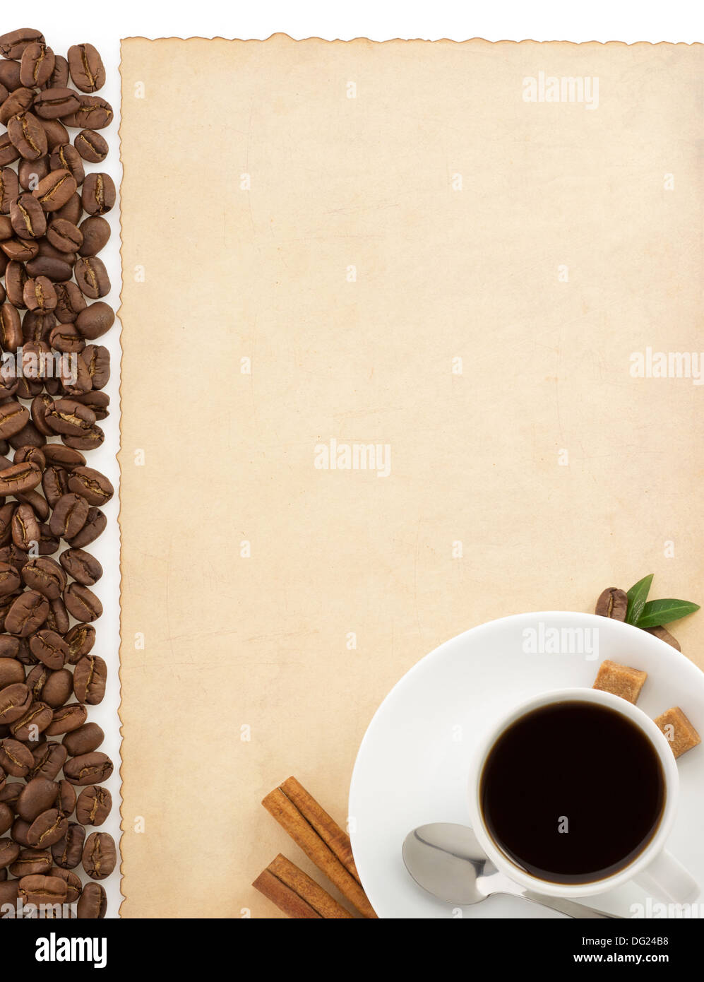 cup of coffee and parchment isolated on white background Stock Photo ...