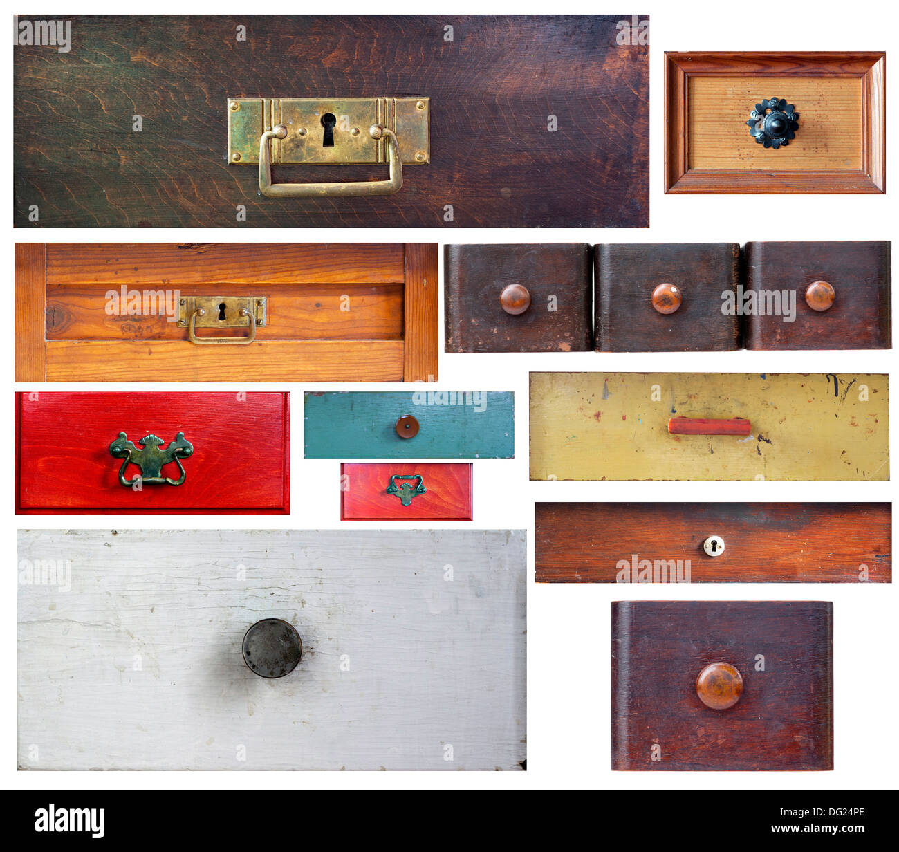 Abstract image of the various old drawers on white background Stock ...