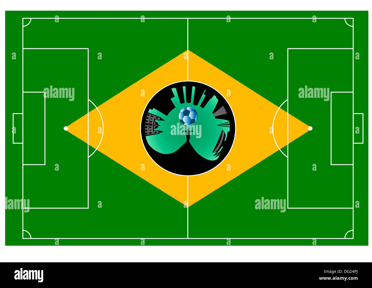 Brazil football field looks like the Brazilian flag Stock Photo - Alamy