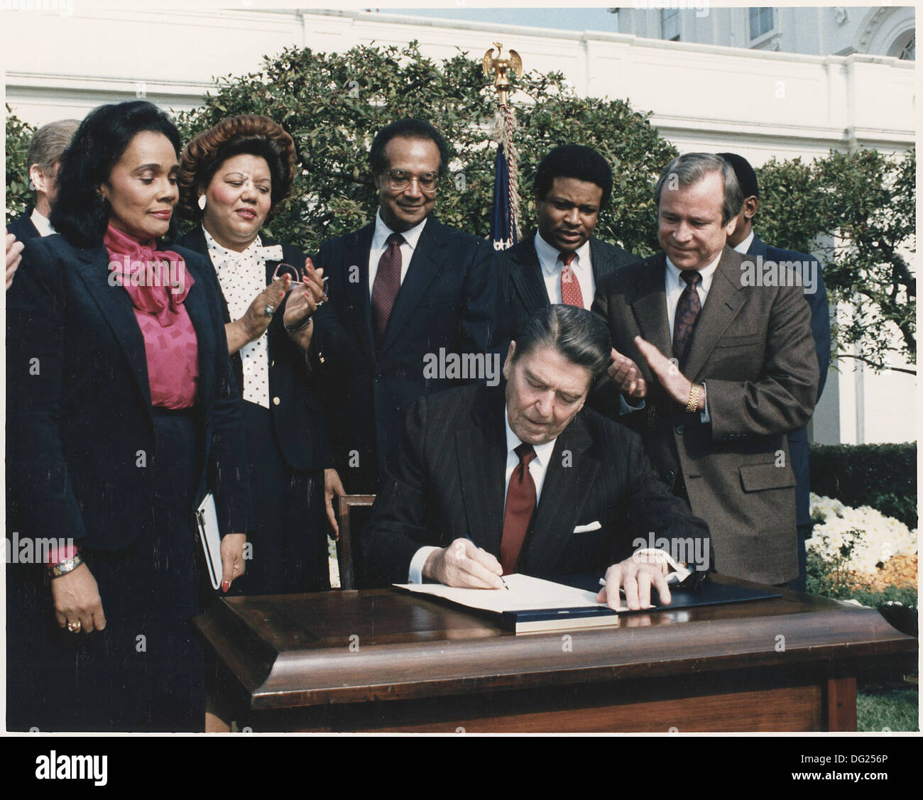 This photograph depicts President Ronald Reagan during the signing ...