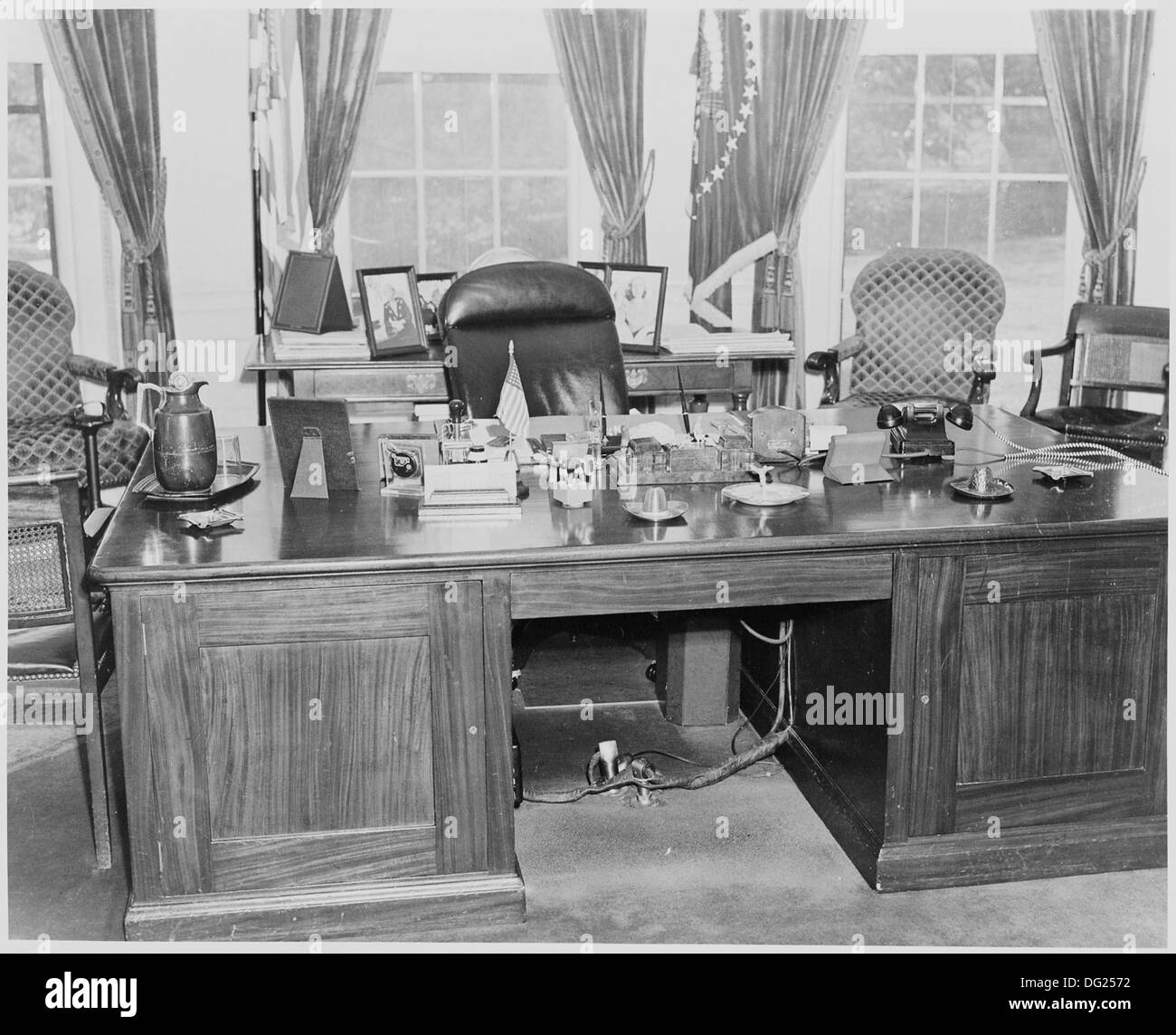 This photograph shows President Harry S. Truman's desk in the Oval ...