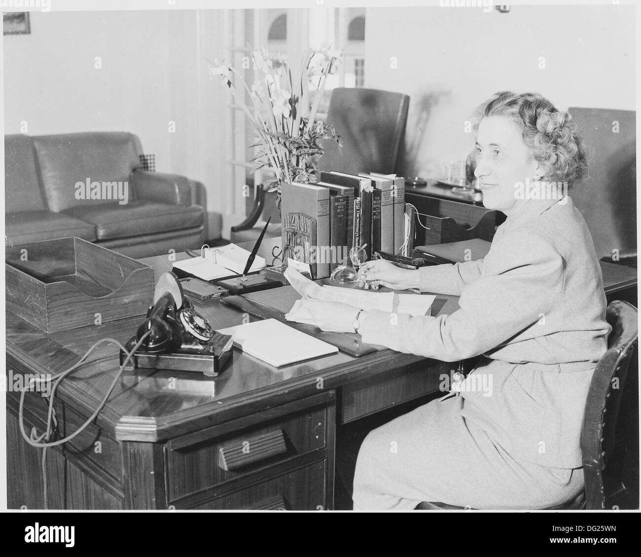 A photograph of Rose Conway, President Truman's secretary, at her desk ...