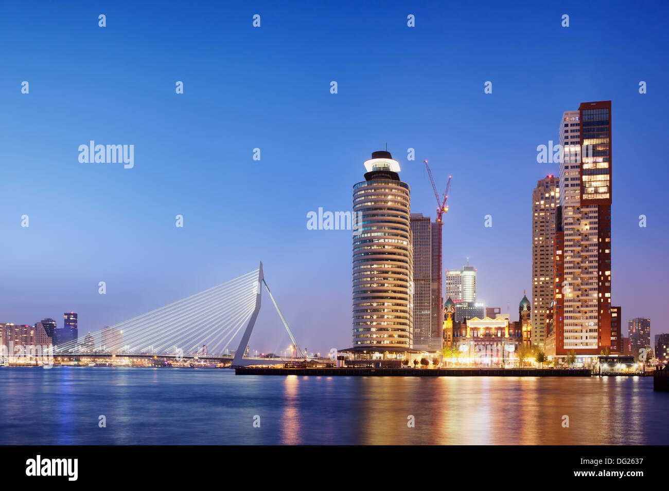 City of Rotterdam downtown skyline at dusk in South Holland ...