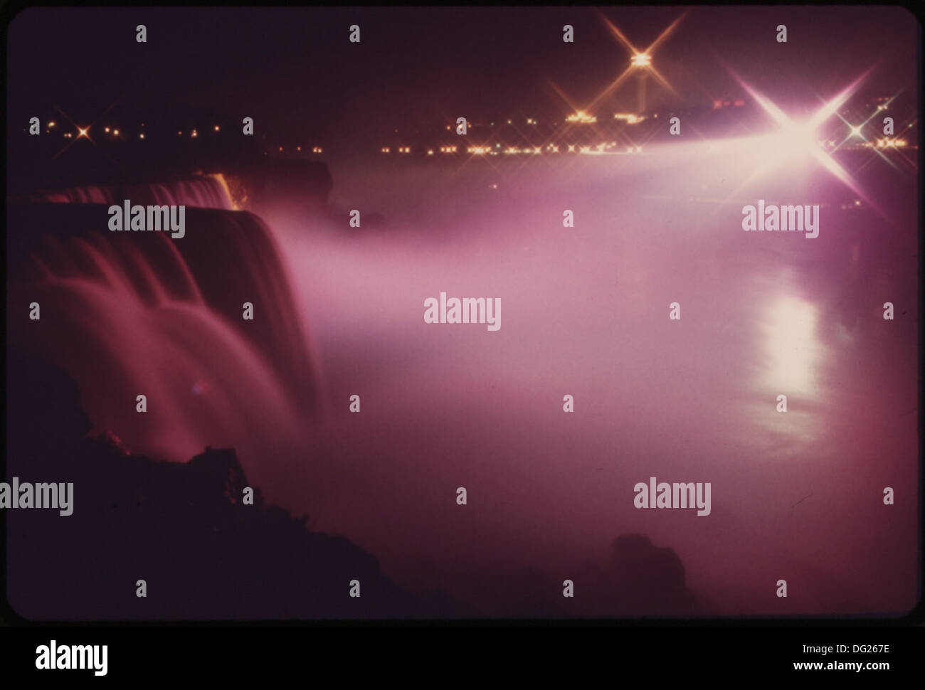 This image shows the American side of Niagara Falls at night, as viewed ...