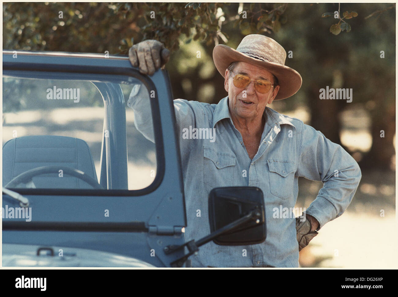 This photograph shows President Ronald Reagan at his Rancho Del Cielo ...